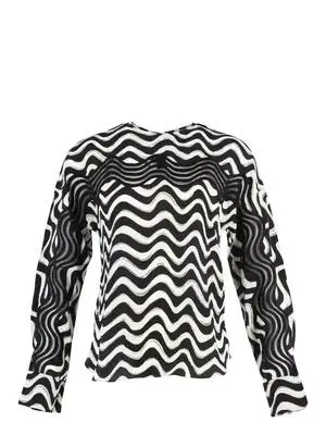 Stella McCartney Wave-print Long-sleeve Blouse - Black