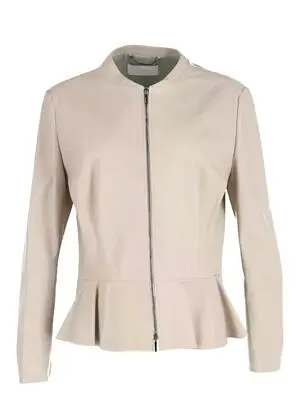 BOSS Leather Peplum Jacket - Neutrals
