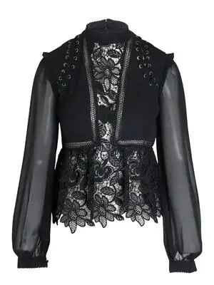SELF-PORTRAIT Lace-trimmed Blouse - Black