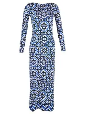 Michael Kors Printed Slit Maxi Dress - Blue