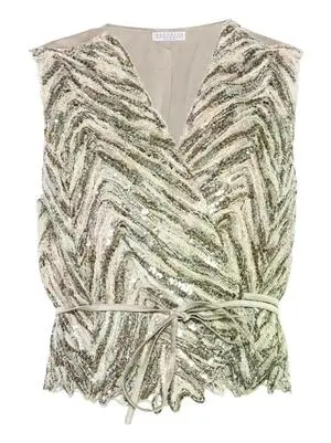 Brunello Cucinelli Sequin Chevron Knitwear - Neutrals