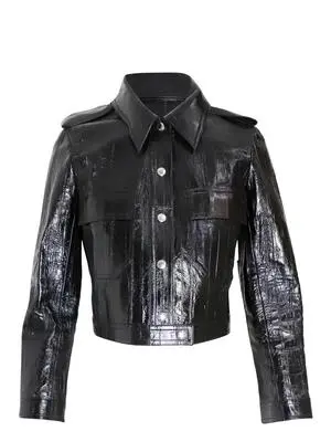 LOUIS VUITTON Cropped Leather Jacket - Black