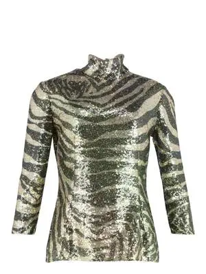 Dolce & Gabbana Zebra-print Sequin Turtleneck Top - Gold