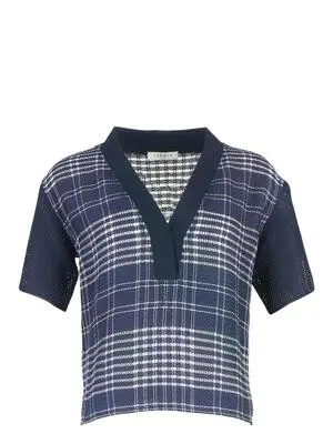 Sandro V-neck Check Top - Blue