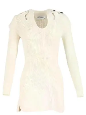 SELF-PORTRAIT Button-embellished Ribbed Mini Dress - White