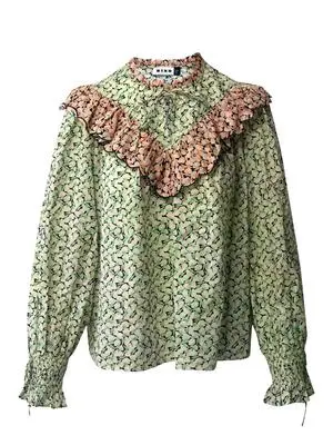 Rixo Danica Ruffled Floral Blouse - Green