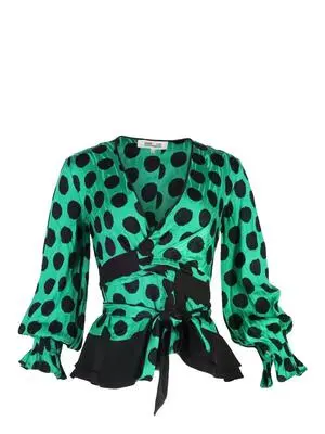 Diane Von Furstenberg Polka Dot Wrap Blouse - Green