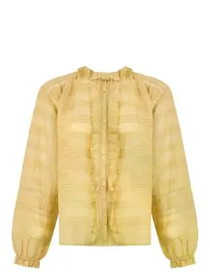MARANT ETOILE Peline Ruffled Button Blouse - Yellow