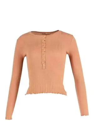 REFORMATION Knit Button Long-sleeve Top - Neutrals