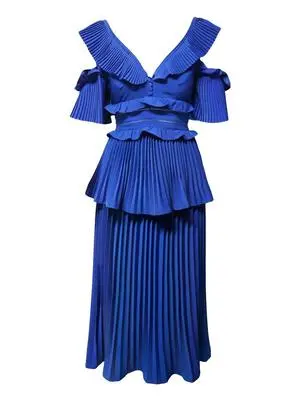 SELF-PORTRAIT Ruffled Pleated Mini Dress - Blue