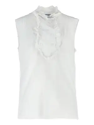 Prada Ruffle Mock-neck Sleeveless Blouse - White