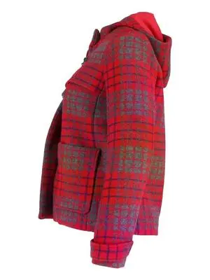 Maje Hooded Checked Jacket - Red