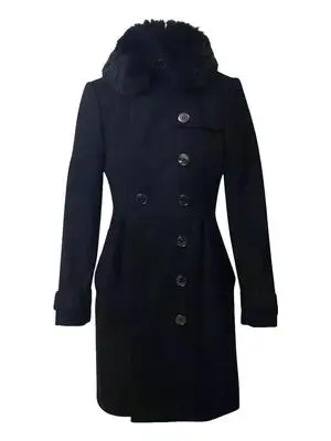Burberry Fur-collar Double-breasted Virgin Wool Coat - Black