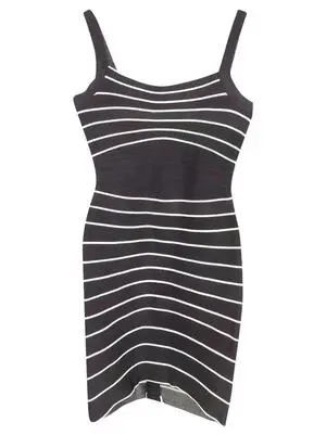 Herve Leger Square-neck Striped Mini Dress - Black