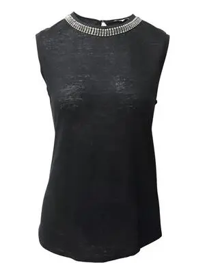 Maje Embellished Linen Top - Black