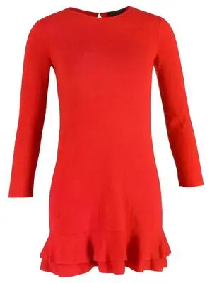 LOUIS VUITTON Ruffled-hem Long-sleeve Mini Dress - Red