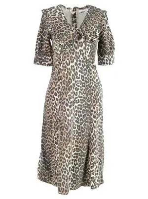 GANNI Leopard-print Midi Dress - Brown