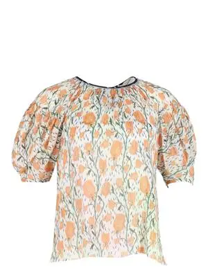 Chloé Floral Puff-sleeve Top - Neutrals