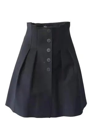 Maje Button Pleated A-line Skirt - Black