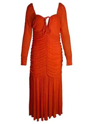 GANNI Ruched Midi Dress - Orange