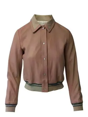 Sandro Leather Ribbed Bomber Jacket - Brown
