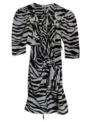 Attico Zebra-print Puff-sleeves Mini Dress - White