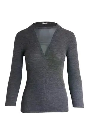 Celine Sheer Panel Long-sleeve Top - Grey