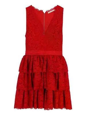 Alice + Olivia Lace V-neck Dress - Red