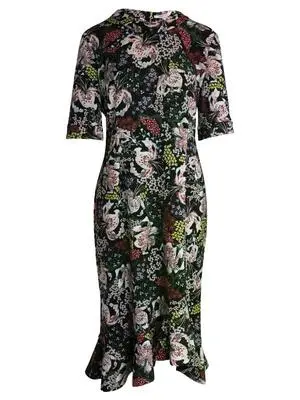 Erdem Lucy Floral Midi Dress - Black