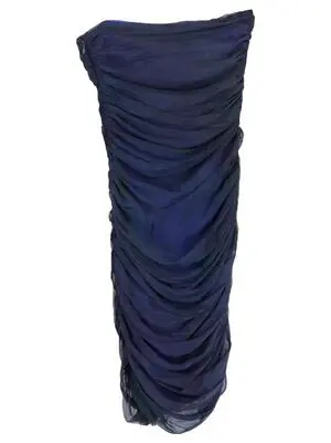 Diane Von Furstenberg Vintage Strapless Ruched Midi Dress - Blue