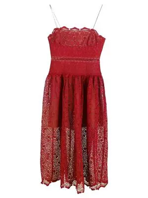 SELF-PORTRAIT All-over Lace Sleeveless Midi Dress - Red