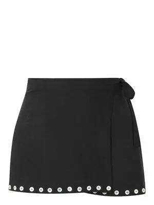 Staud Zandra Button-detailed Linen-blend Mini Wrap Skirt - Black