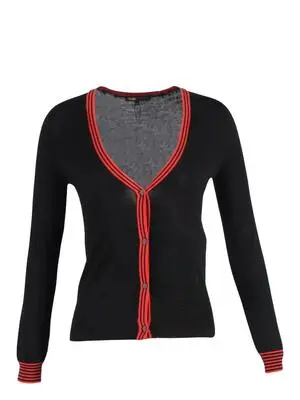 Maje Knitted Button-down V-neck Top - Black