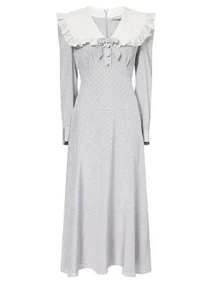 Alessandra Rich Polka-dot Frilled-collar Silk Midi Dress - Grey Grey