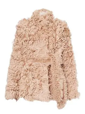 Nour Hammour Belted Shearling Coat - Antique Nude