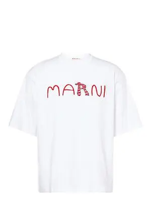 Marni Logo-flock Crewneck Cotton-jersey T-shirt - Lily White