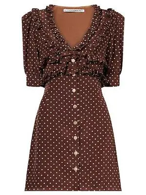 Alessandra Rich Polka-dot Frilled Mini Dress - Brown White