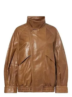 Nour Hammour Leather Funnel-neck Jacket - Lichen