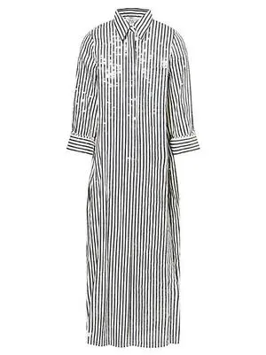 TWP Jenny's Sequin-stripe Cotton Gown - Indigo White