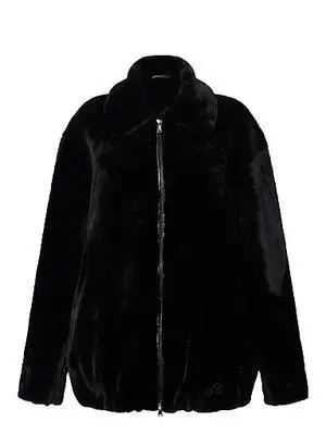 Nour Hammour Oversized Shearling Bomber Jacket - Noir