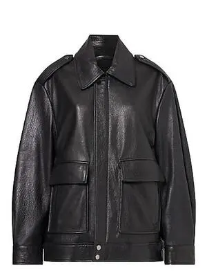 Nour Hammour Drey Oversized Leather Jacket - Black