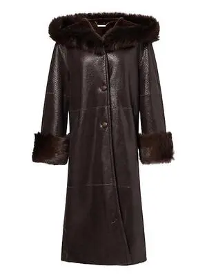 Nour Hammour Shearling-trimmed Leather Coat - Lustre Brown