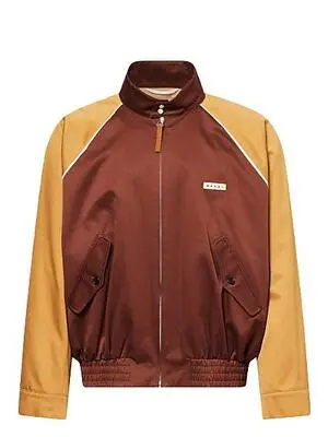 Marni Contrast-sleeves Zip-up Cotton Bomber Jacket - Tobacco