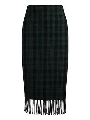 Polo Ralph Lauren Wool-blend Check Midi Wrap Skirt - Green Black Check