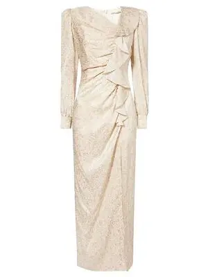 Alessandra Rich Floral Silk-jacquard Midi Dress - Cream