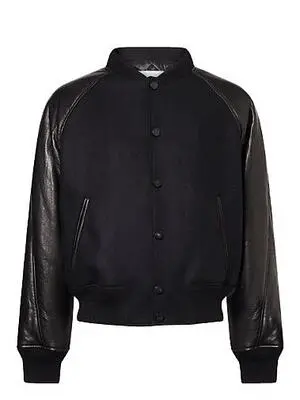 Givenchy Leather-sleeves Padded Wool Jacket - Black