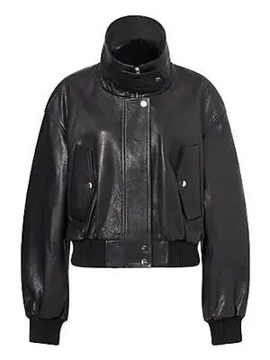 Nour Hammour Briar Cropped Leather Bomber Jacket - Black