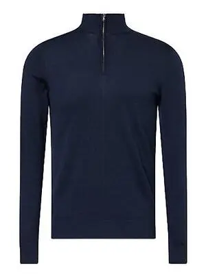 Sunspel Funnel-neck Half-zip Merino-wool Jumper - Light Navy