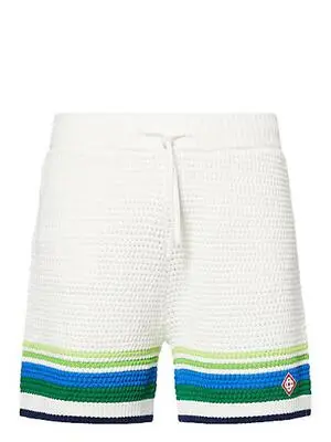 Casablanca Striped Logo-patch Knitted Cotton Shorts - White