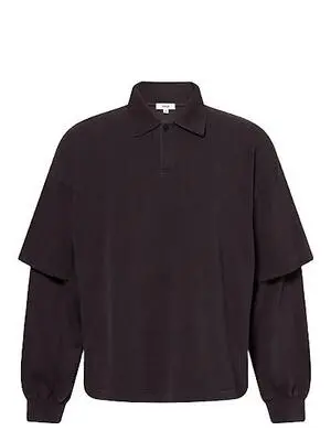 AGOLDE Curren Double-sleeve Cotton-jersey Polo Shirt - Elysian (dk Wsh Brown)